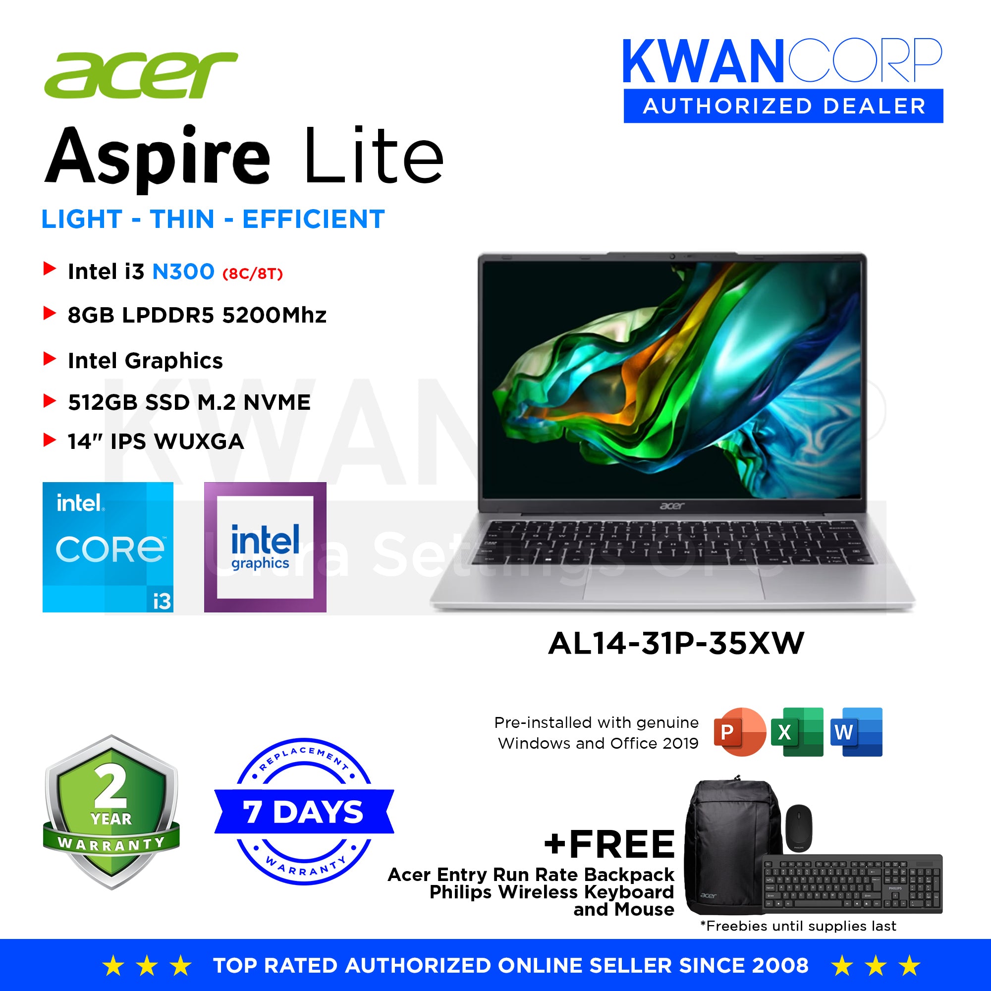 Acer Aspire Lite AL14-31P-35XW Intel i3 N300 8GB RAM Intel UHD Graphic