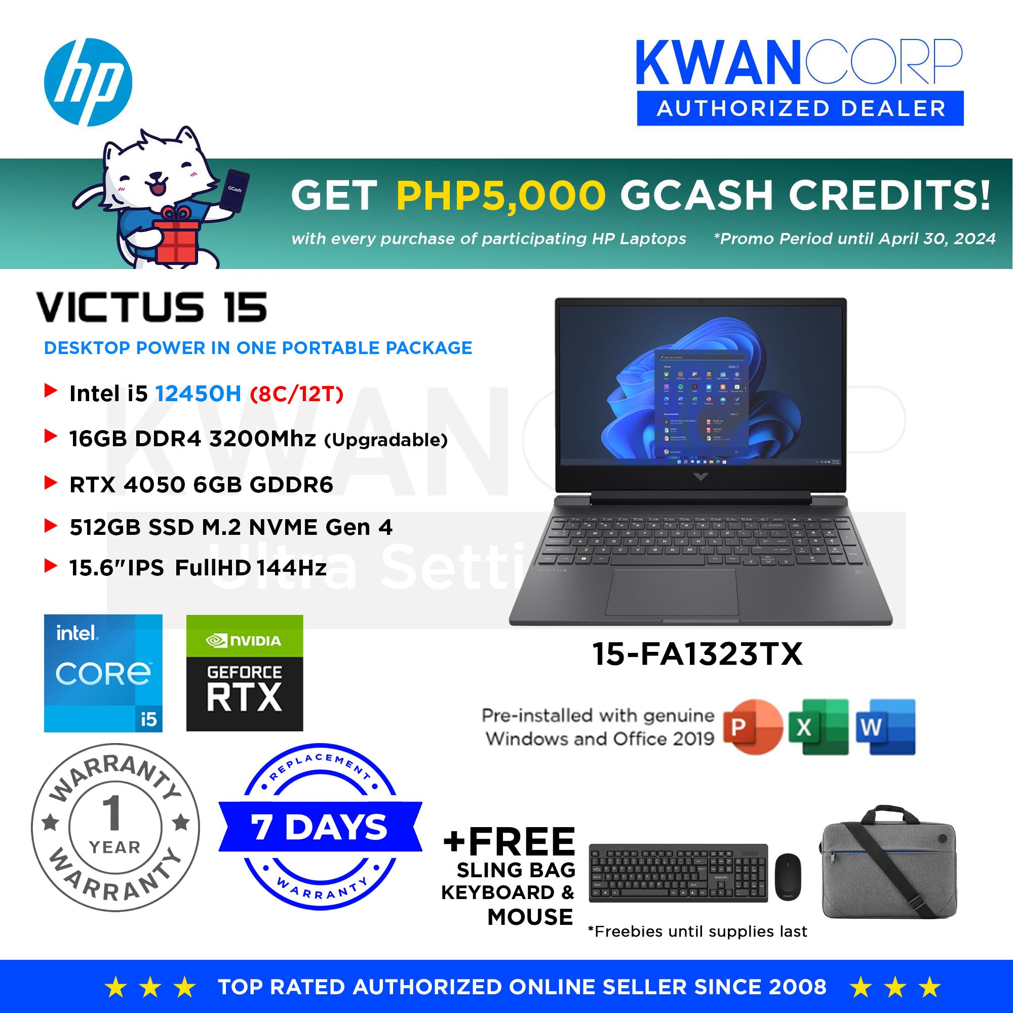 HP Victus 15-FA1323TX Intel i5 12450H 16GB RAM RTX 4050 6GB 512GB SSD