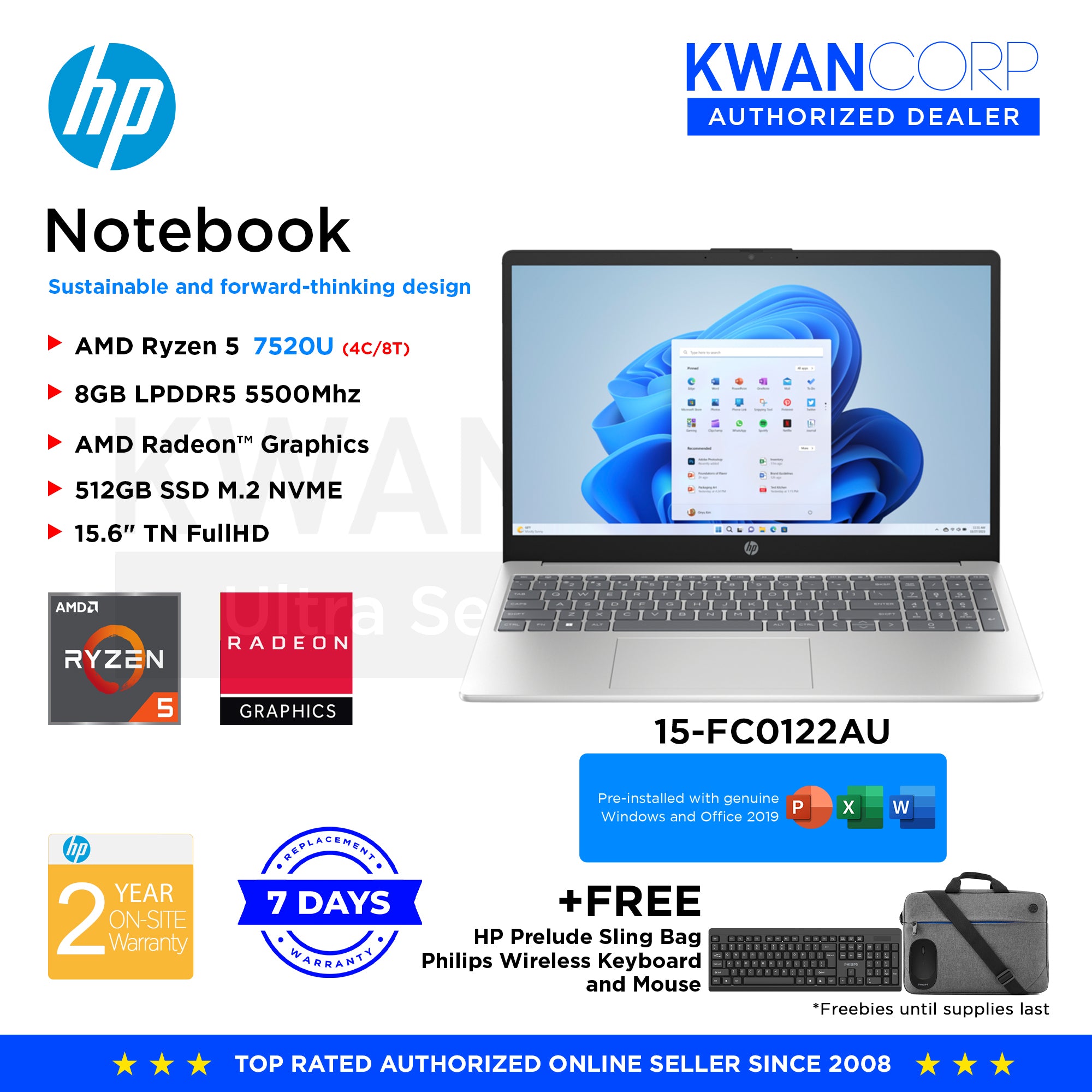 HP Notebook 15-FC0122AU AMD Ryzen 5 7520U 8GB RAM AMD Radeon™ Graphics
