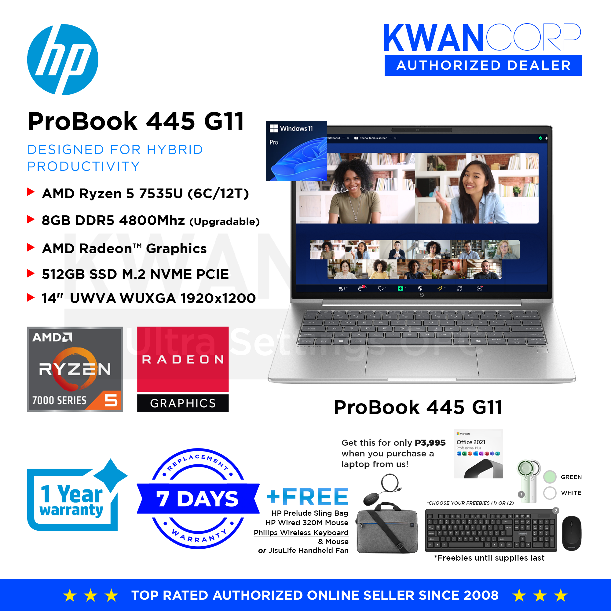 HP ProBook 445 G11 AMD Ryzen 5 7535U 8GB RAM AMD Radeon™ Graphics 512G