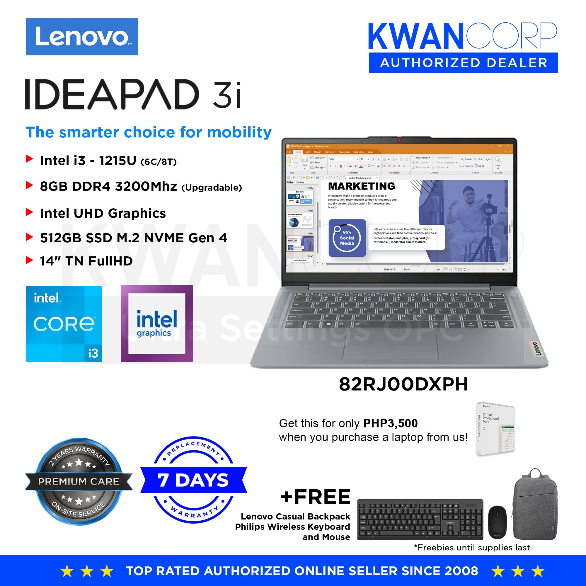 Lenovo IdeaPad 3i. 82RJ00DXPH Intel i3 1215U 8GB RAM Intel UHD Graphic