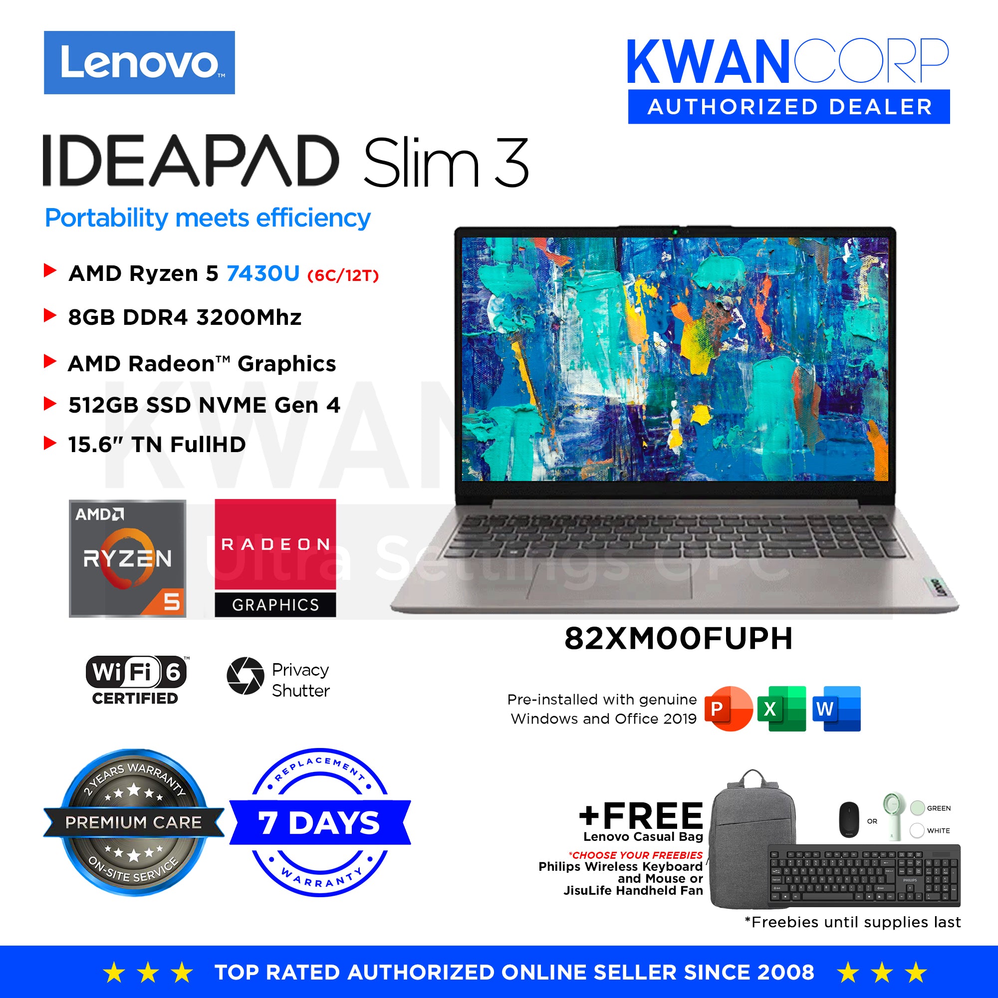 Lenovo IdeaPad Slim 3. 82XM00FUPH AMD Ryzen 5 7430U 8GB RAM AMD Radeon