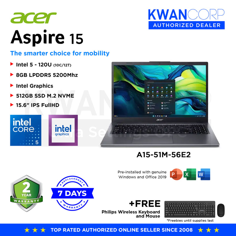 Acer Aspire 15 A15-51M-56E2 Intel 5 120U 8GB RAM Intel Graphics 512GB