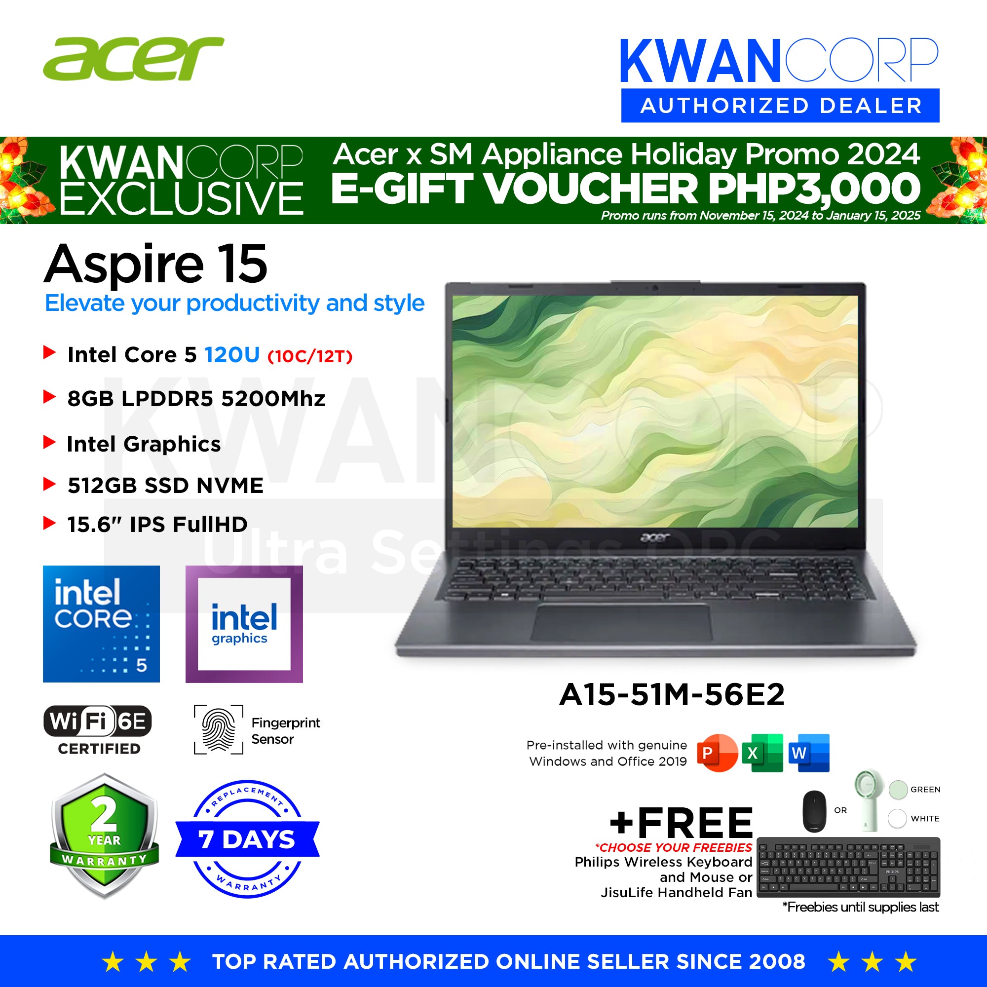 Acer Aspire 15 A15-51M-56E2 Intel 5 120U 8GB RAM Intel Graphics 512GB