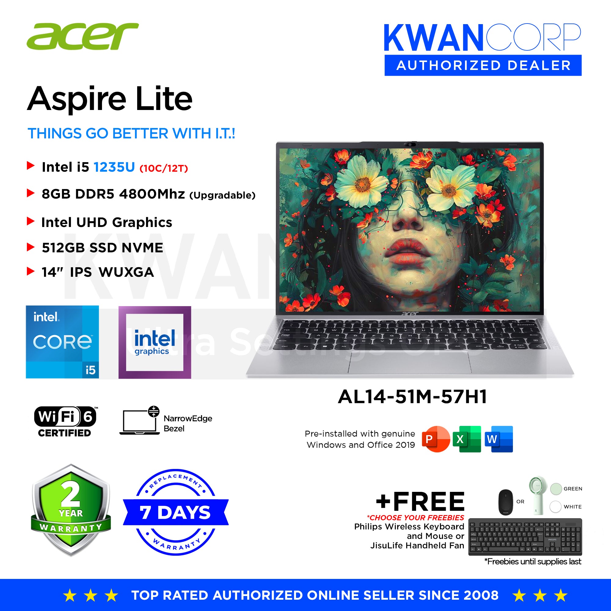 Acer Aspire Lite. AL14-51M-57H1 Intel i5 1235U 8GB RAM Intel UHD Graph