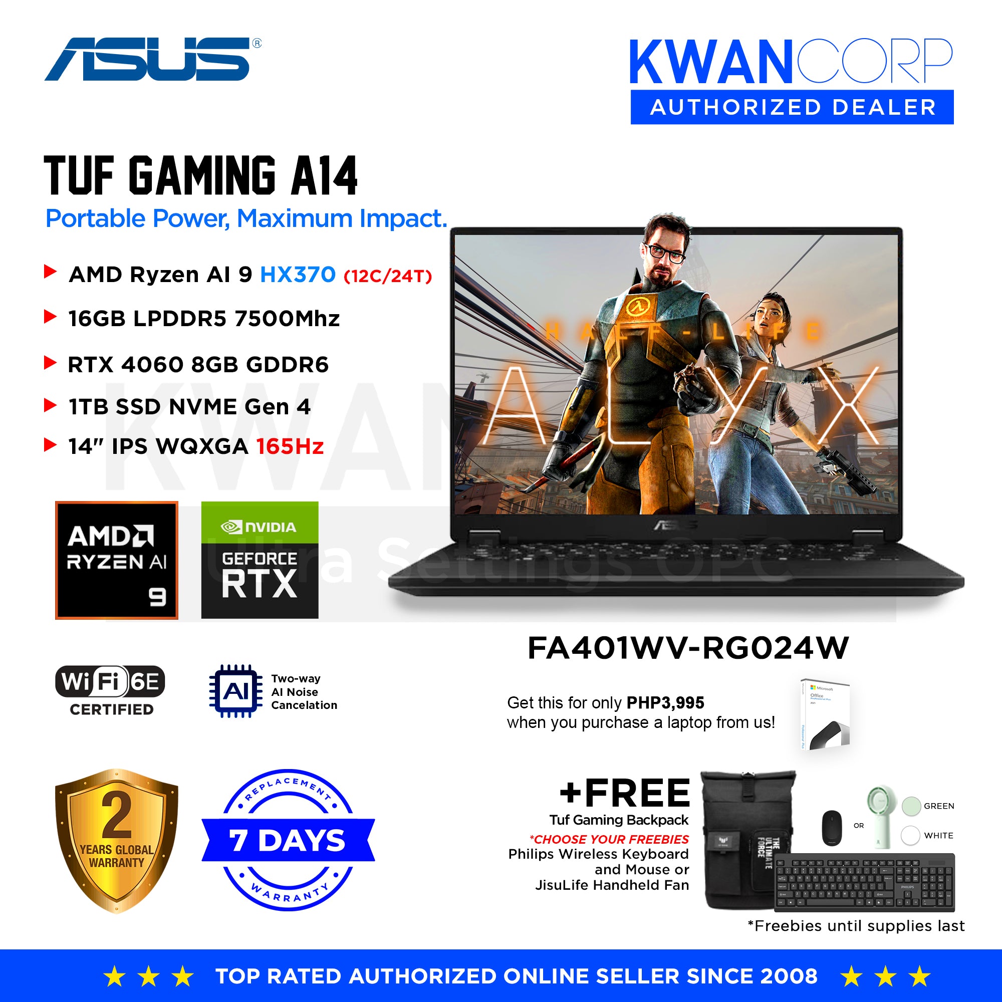Asus TUF Gaming A14. FA401WV-RG024W AMD Ryzen AI 9 HX370 16GB RAM RTX
