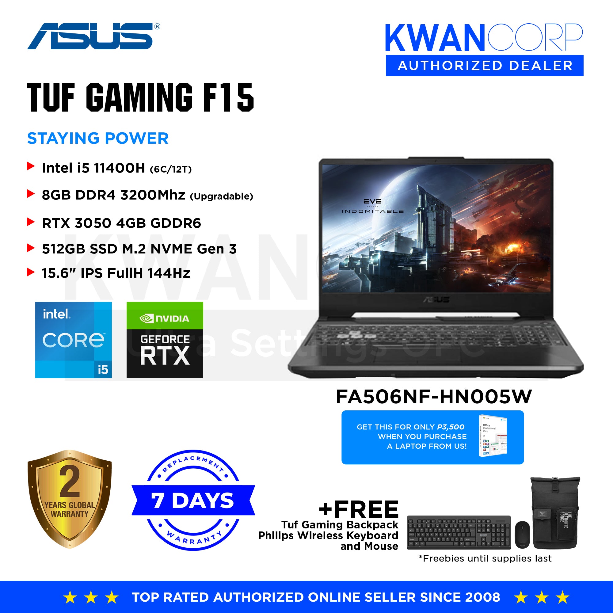 Asus TUF Gaming F15. FX506HC-HN111W Intel i5 11400H 8GB RAM Intel UHD