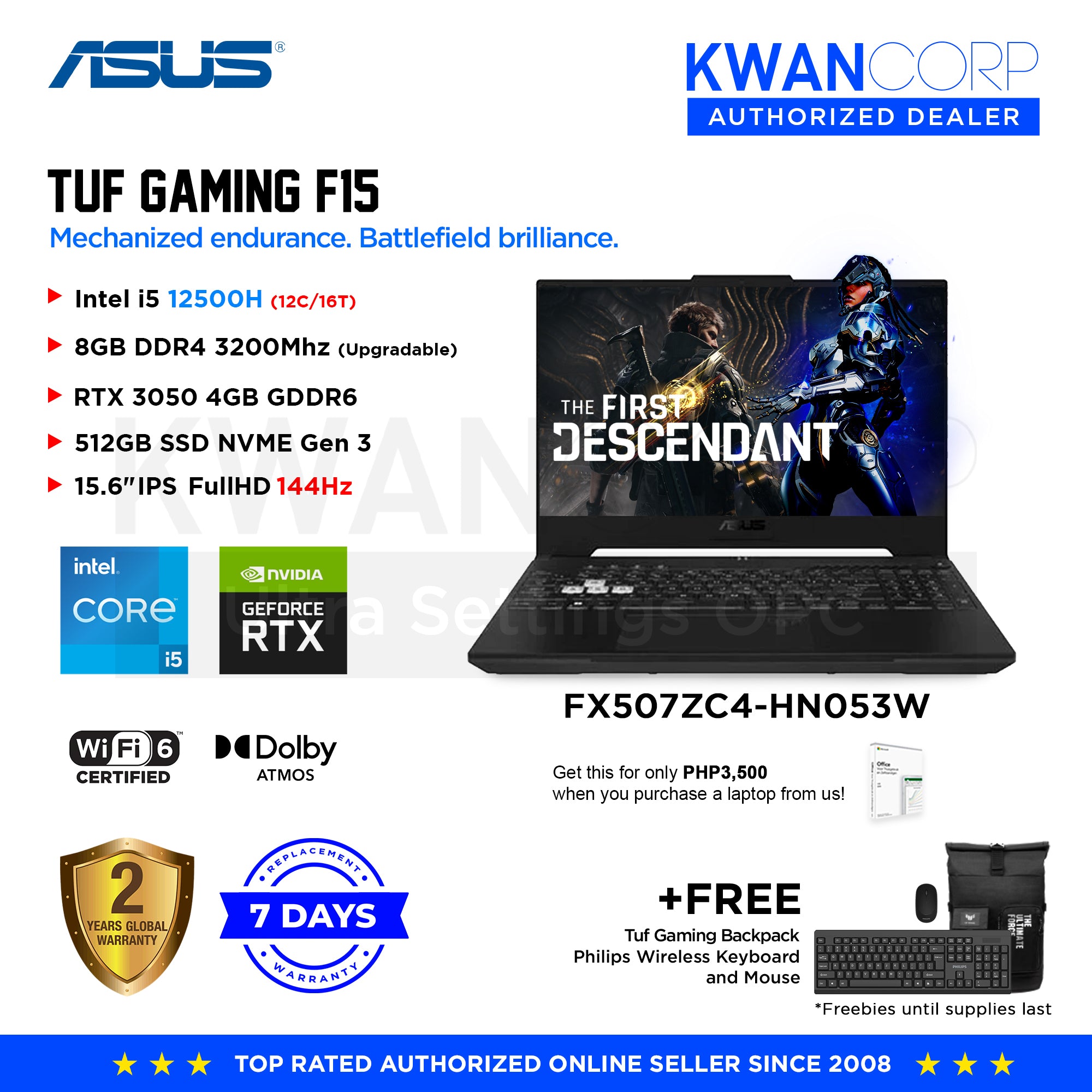 Asus TUF Gaming F15. FX507ZC4-HN053W Intel i5 12500H 8GB RAM Intel Iri