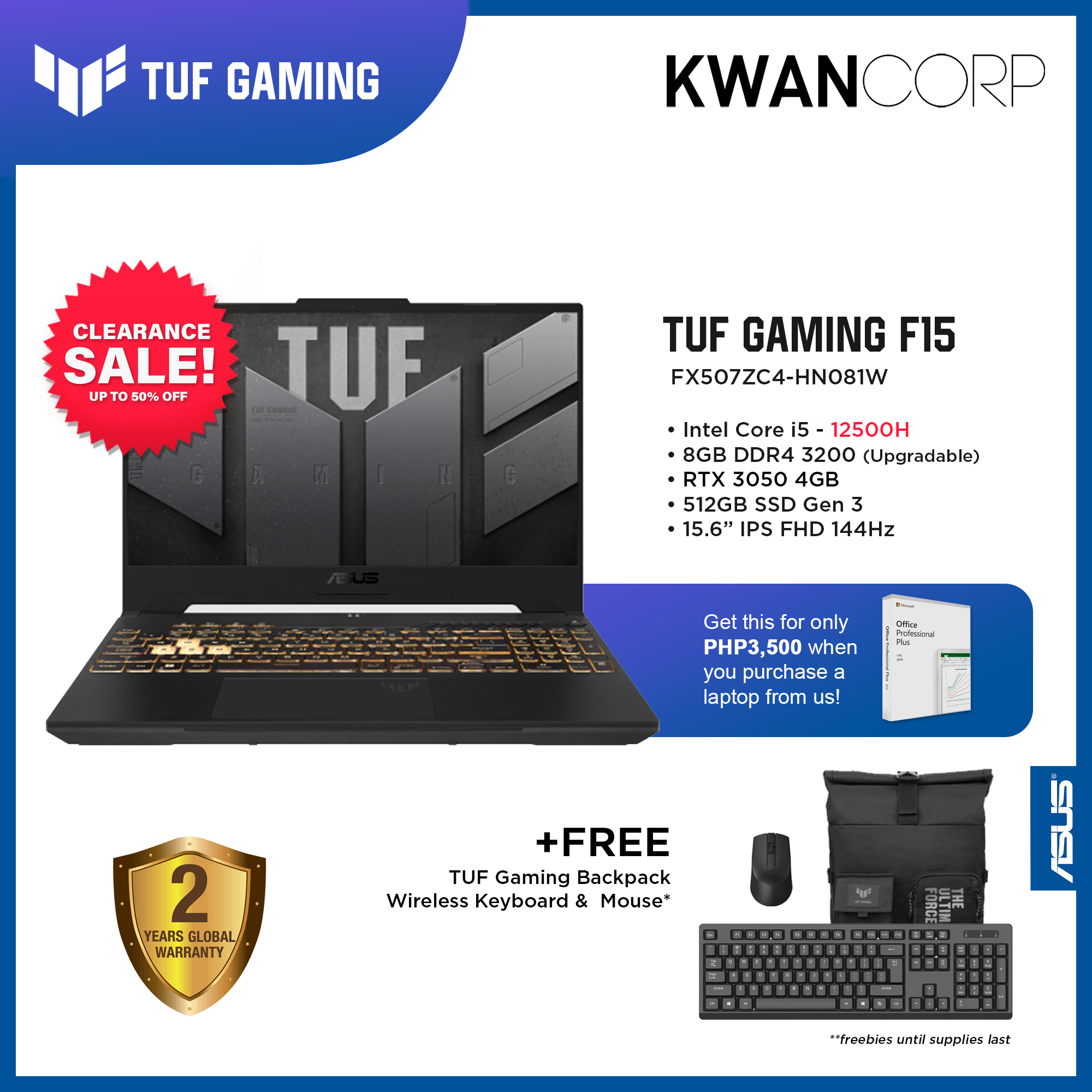 Asus TUF Gaming F15 FX507ZC4-HN081W Intel i5 12500H 8GB RAM RTX 3050 4