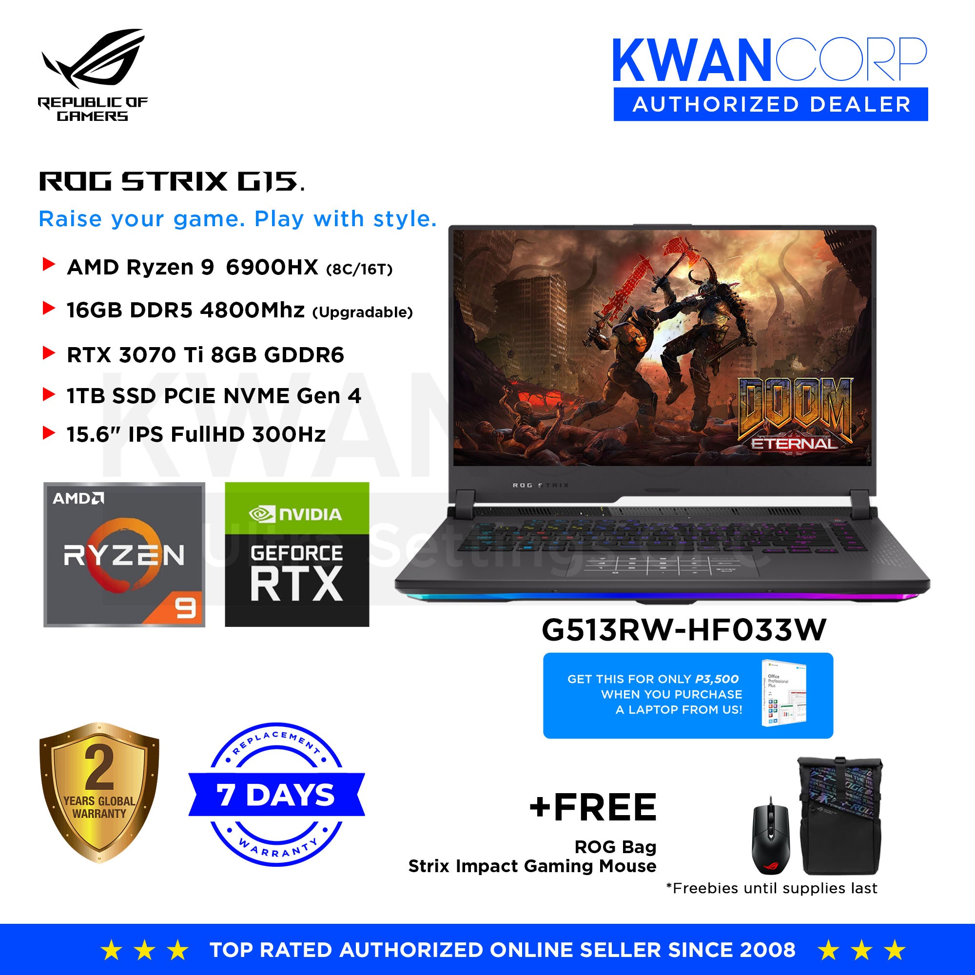 Asus ROG Strix G15 G513RW-HF033W AMD Ryzen 9 6900HX 16GB RAM nVIDIA RT