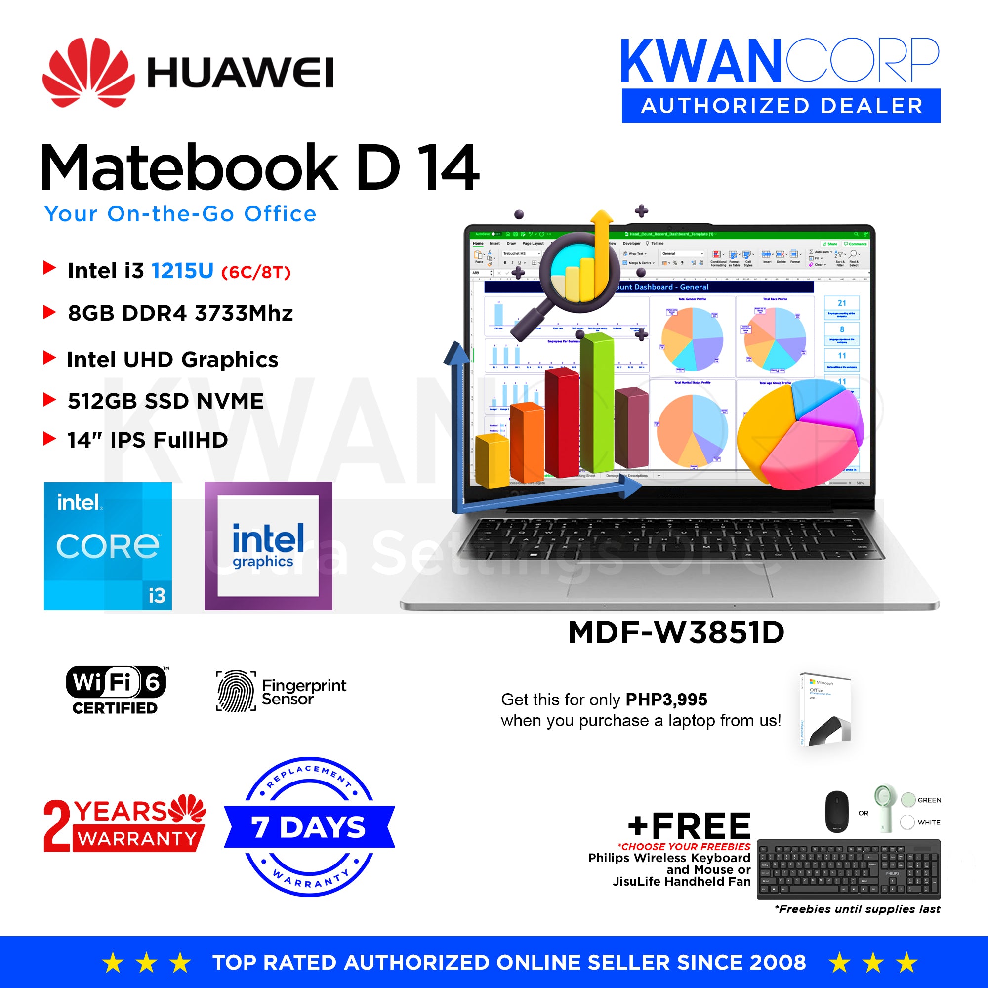 Huawei Matebook D 14 MDF-W3851D Intel i3 1215U 8GB Intel UHD Graphics