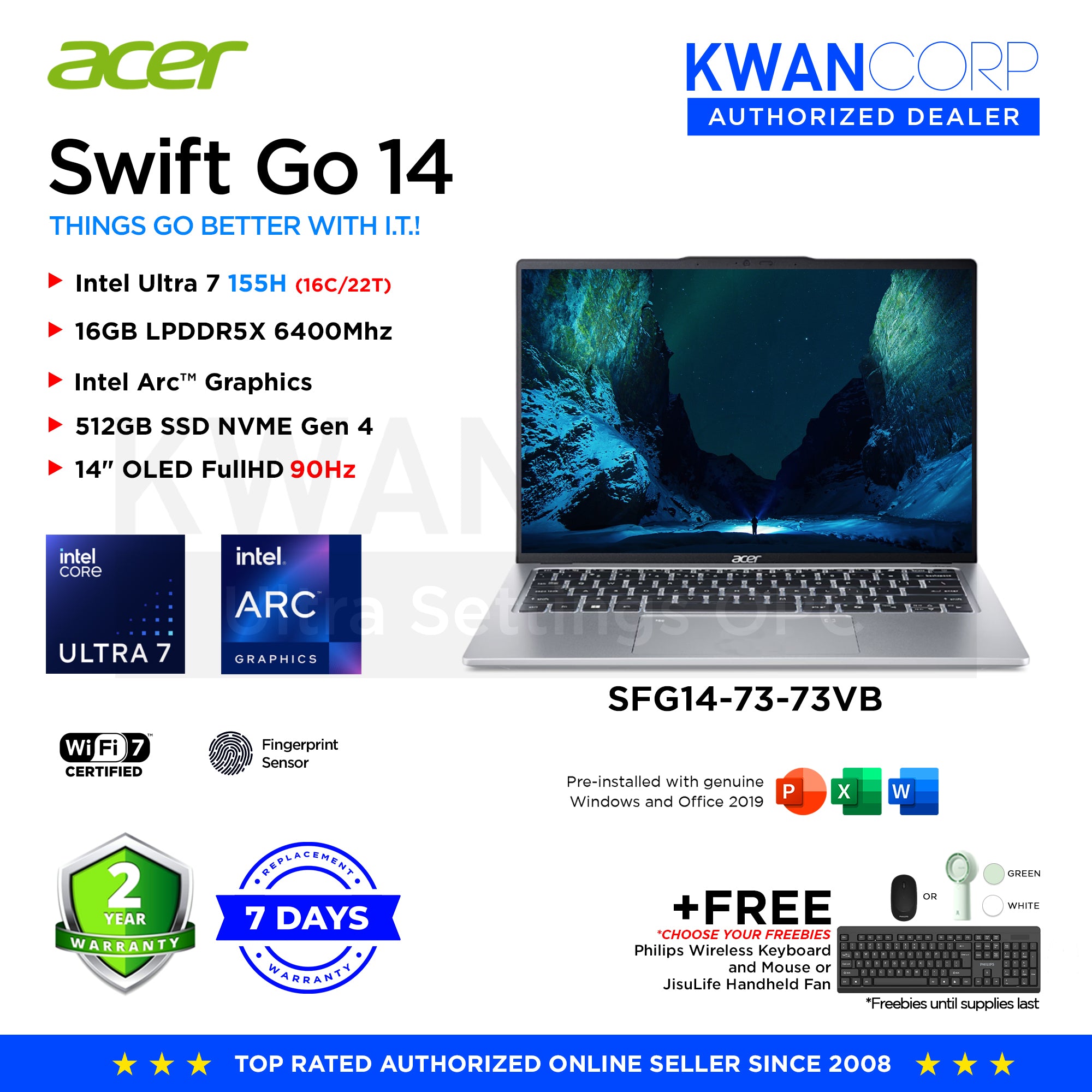 Acer Swift Go 14 SFG14-73-73VB Intel Ultra 7 155H 16GB RAM Intel Arc™