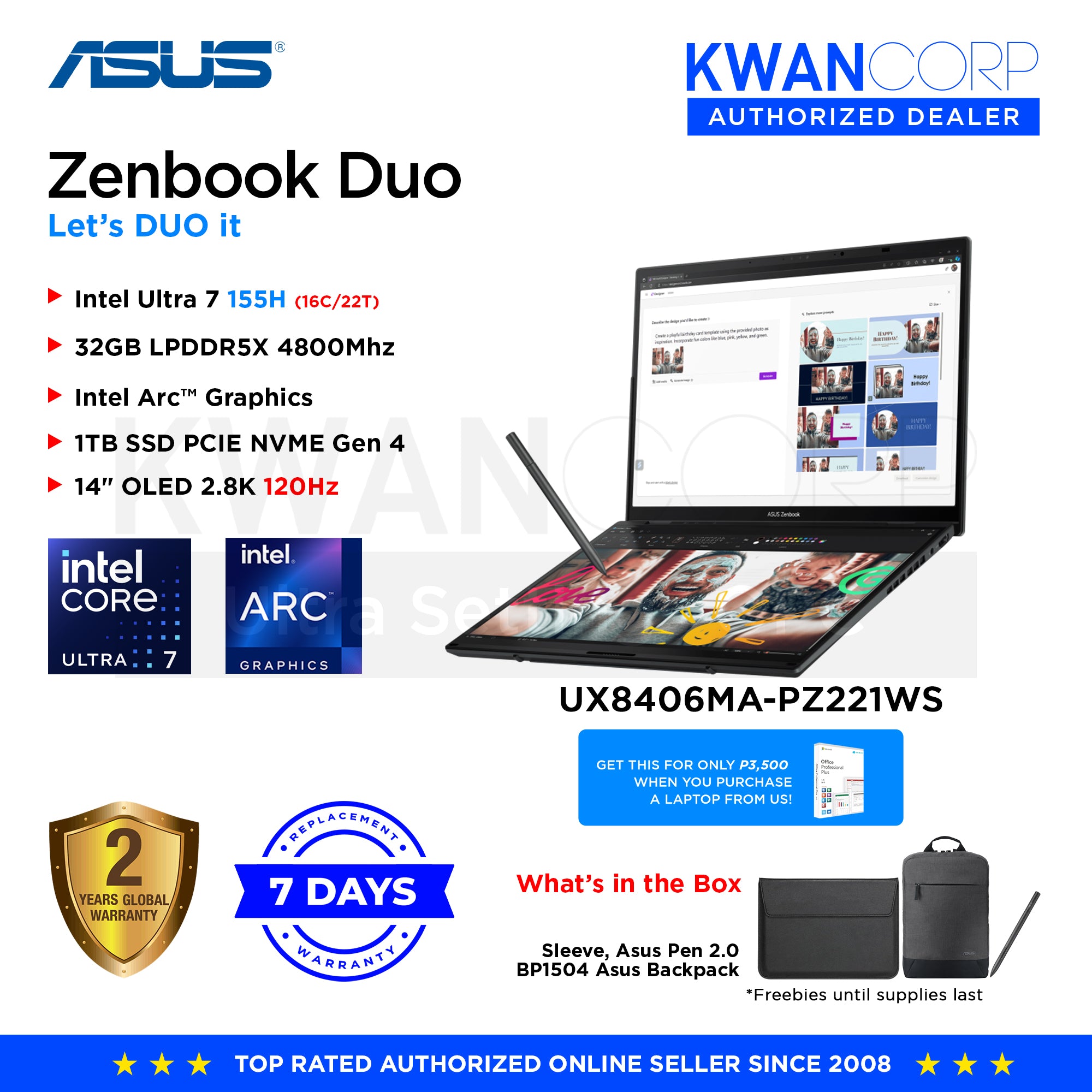 Asus Zenbook Duo. UX8406MA-PZ221WS Intel Ultra 7 155H 32GB RAM Intel A