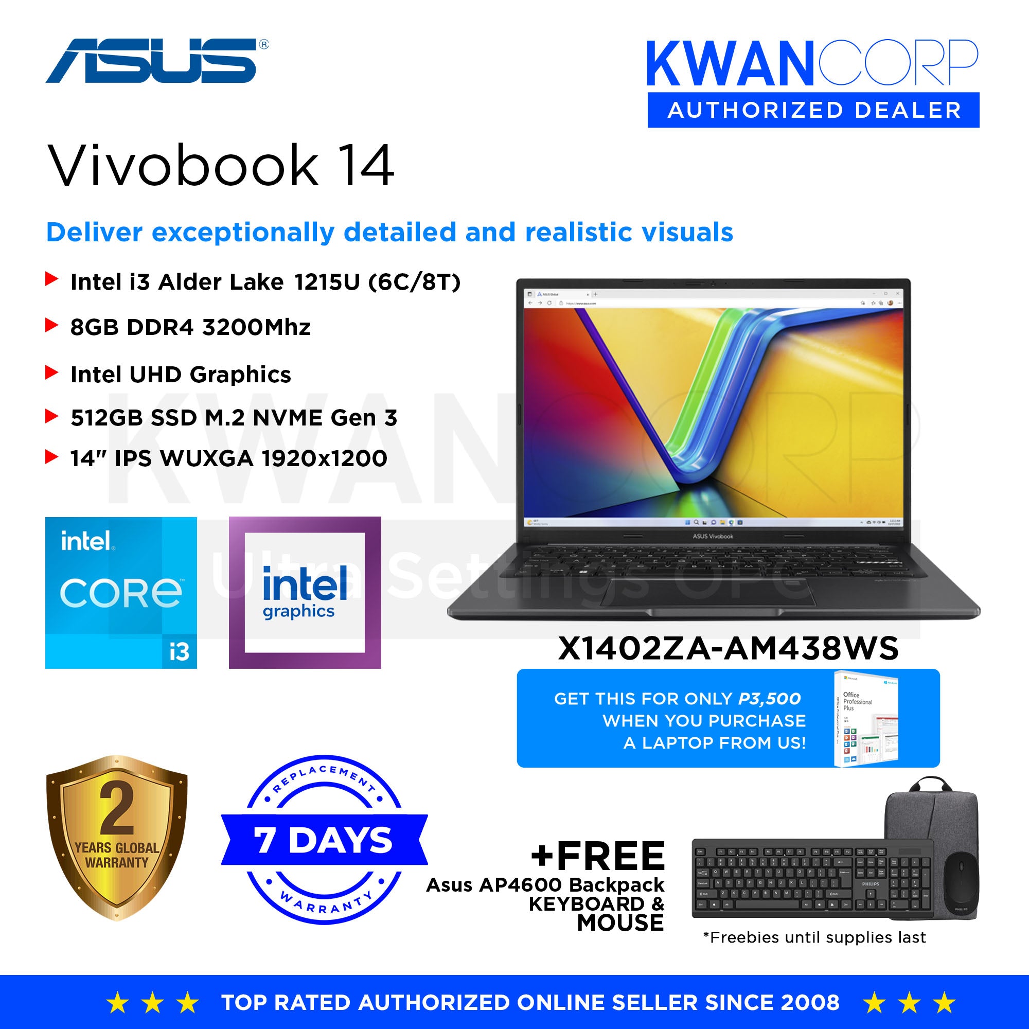 Asus Vivobook 14 X1405ZA-LY040W Intel i3 - 1215U 8GB RAM Intel UHD Gra