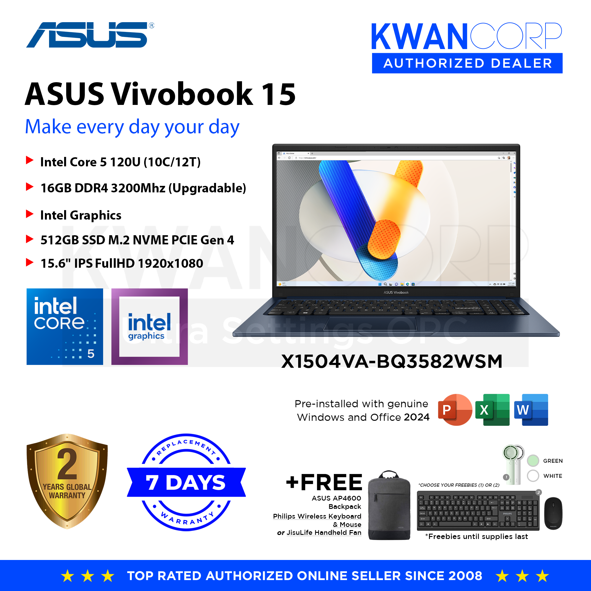 Asus VivoBook 15X X1504VA-BQ3582WSM Intel Core 5 120U 16GB RAM 512GB S
