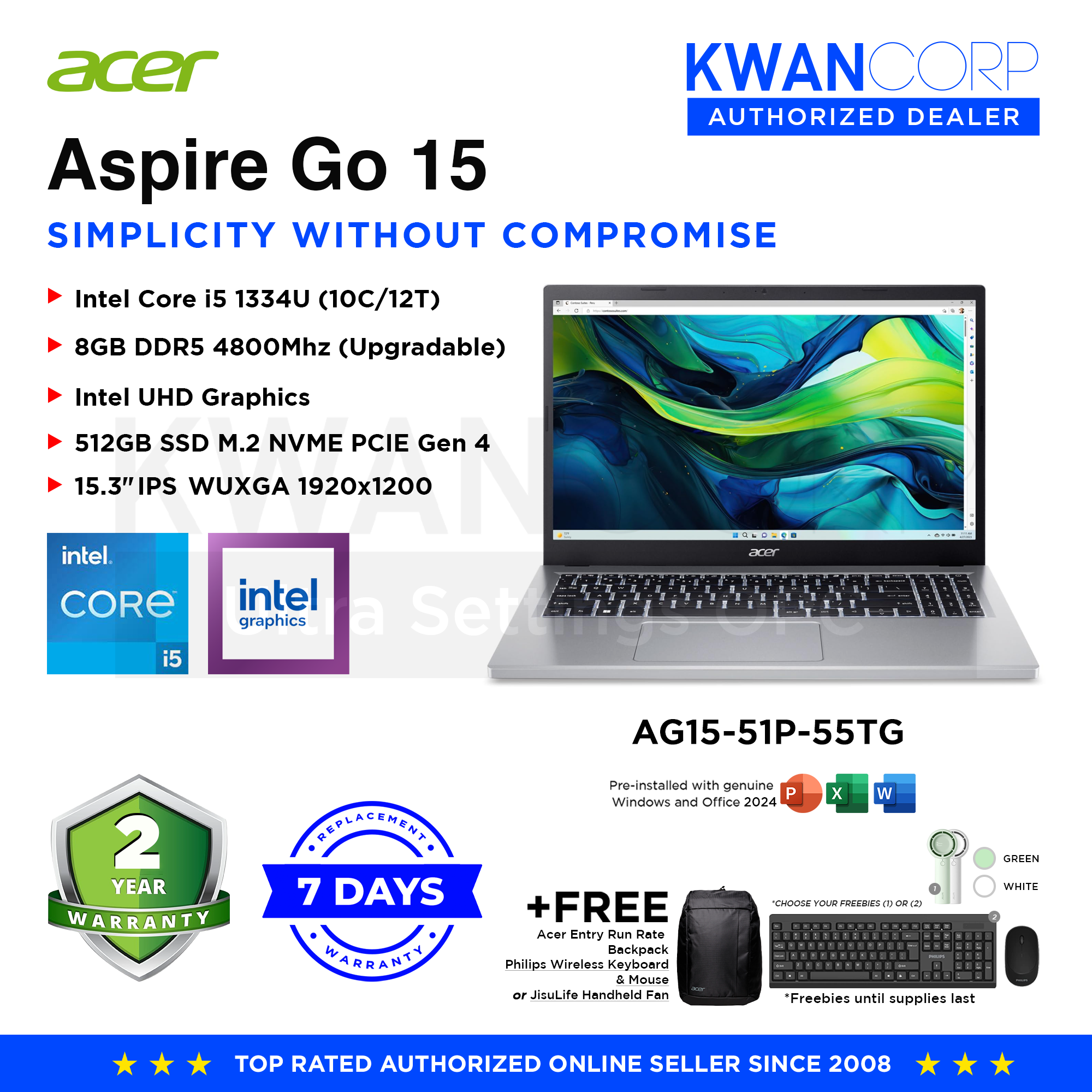 Acer Aspire Go 15 AG15-51P-55TG Intel i5 1334U 8GB RAM Intel UHD Graph
