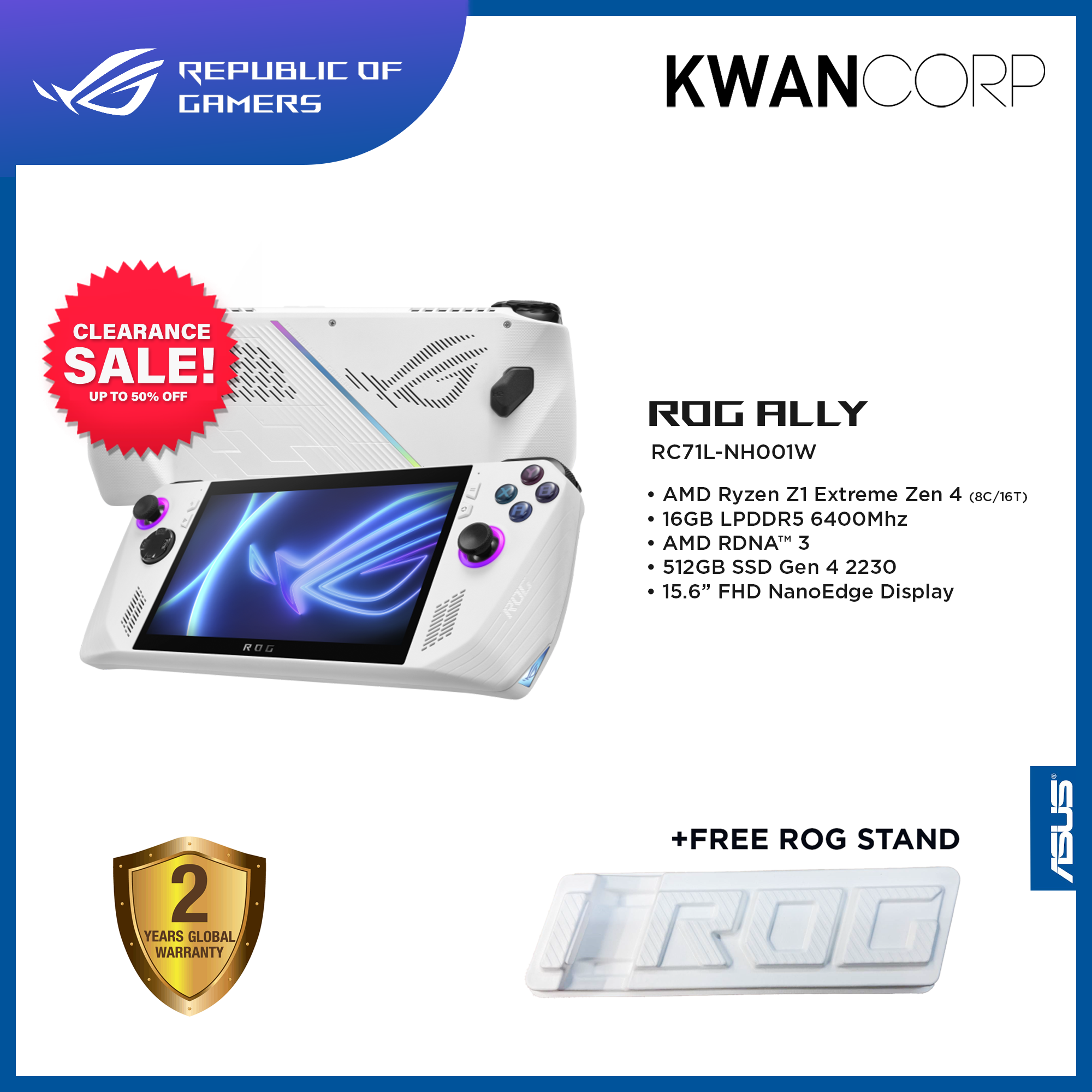 Asus ROG Ally RC71L-NH001W AMD Ryzen Z1 Extreme Zen 4 16GB RAM AMD RDN